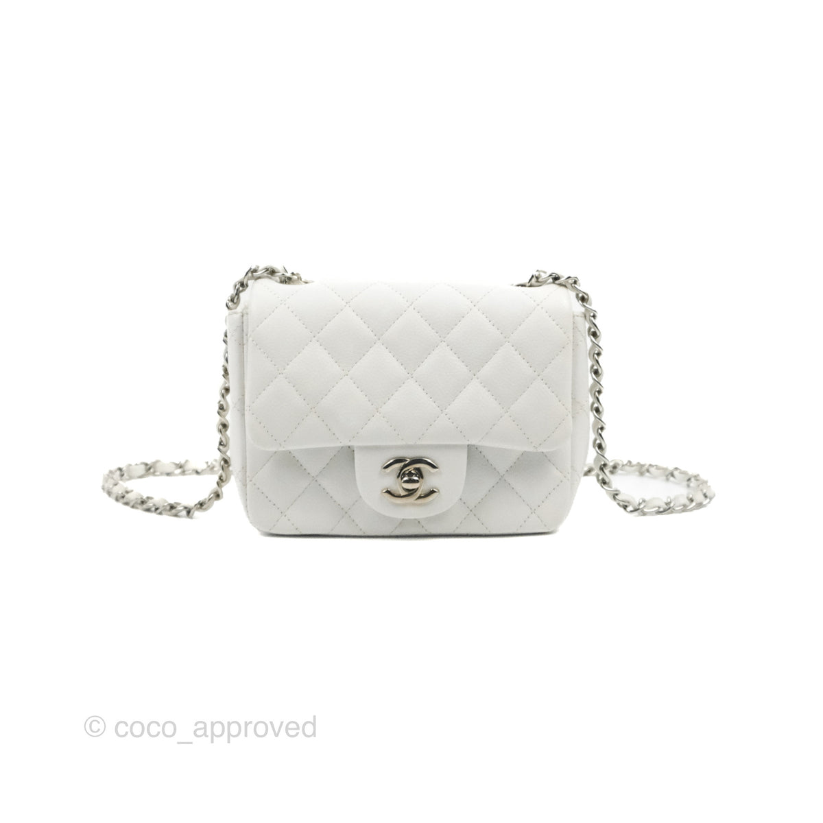 Chanel Quilted Mini Square White Caviar Silver Hardware – Coco Approved ...