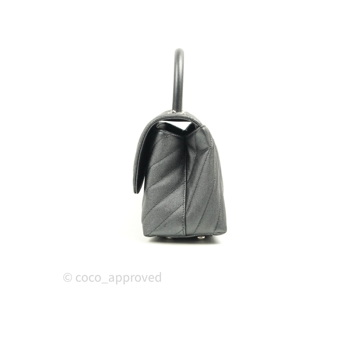 Chanel Coco Handle Chevron Mini Dark Grey Caviar Quilted Dark Silver H ...